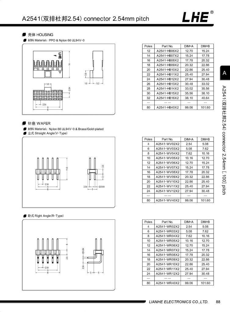 A2541(RE&RF) Connector | 2.54mm Pitch - LHE Electronics