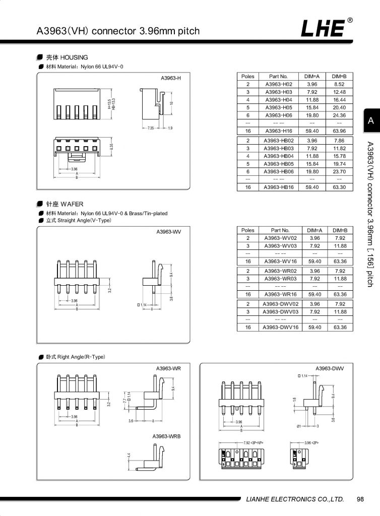A3963(VH) Connector | 3.96mm Pitch - LHE Electronics